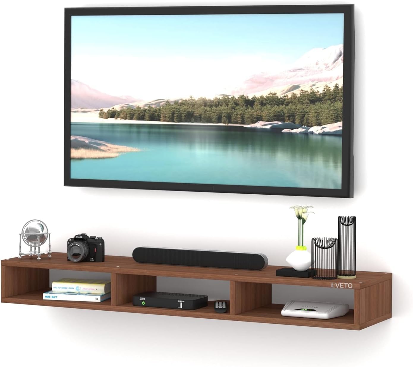 EVETO Wooden Wall Mounted U Shape TV Unit Wall Shelf for Living Room ...