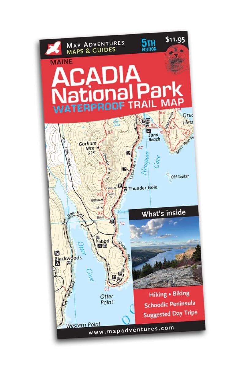 Map Adventures Acadia National Park Waterproof Trail Map, Maine Hiking ...