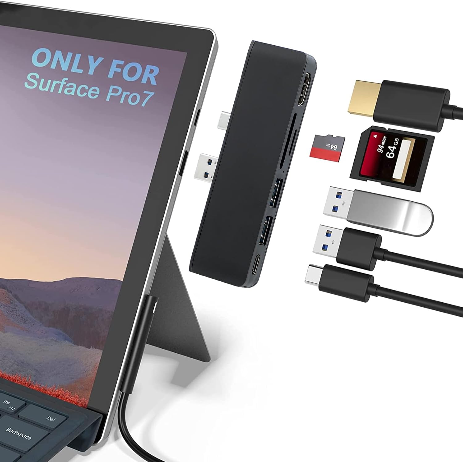 Amazon.com: Surface Pro 7 USB C Hub, 6-in-2 Aluminum Surface Pro 2019 ...