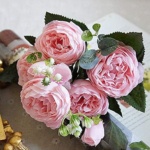 DWE Artificial Peony Flowers, 13 Heads Silk Peony Plastic Fake Flowers ...
