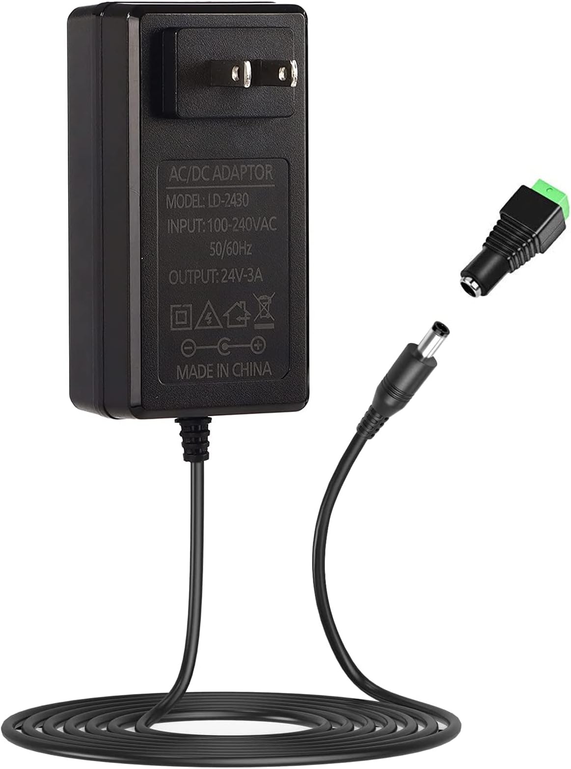 24V 3A Power Supply Adapter, 100-240V AC to DC 24V 3A 72W Power Adapter ...