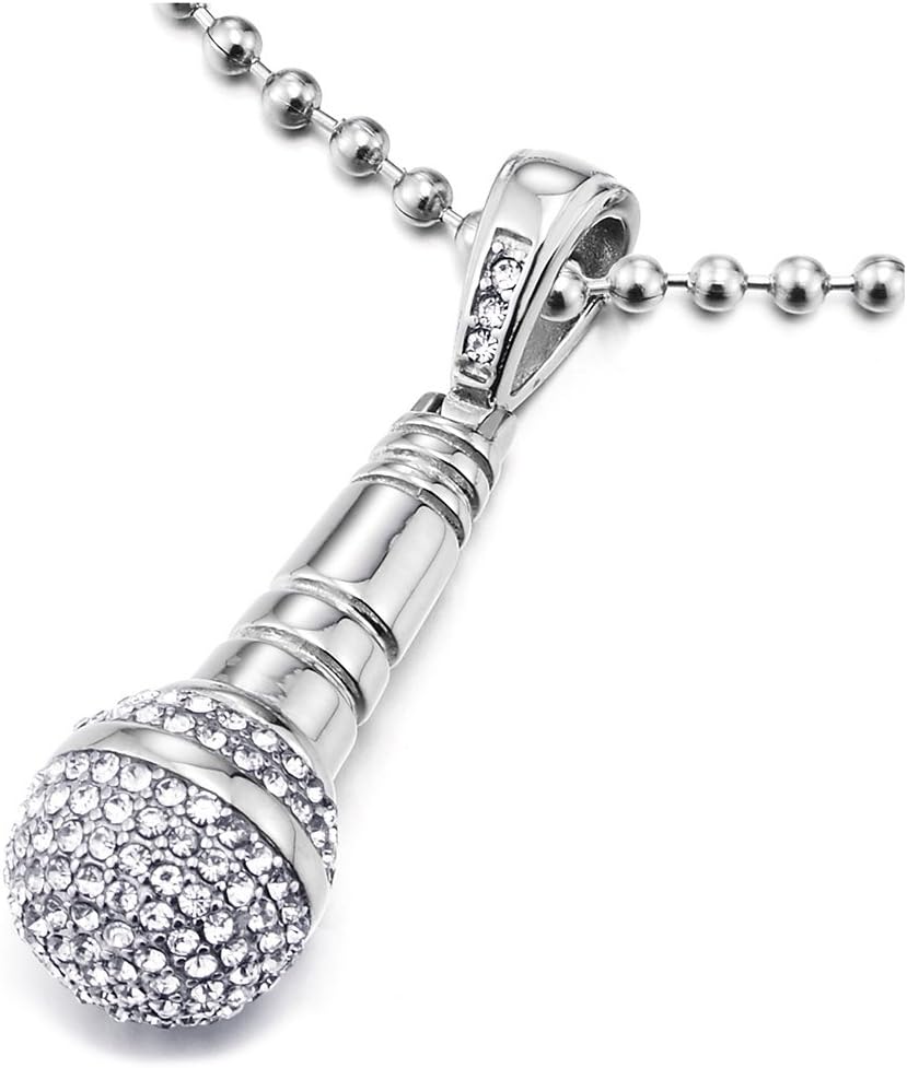 COOLSTEELANDBEYOND Mens Women Steel Microphone Pendant Necklace with ...