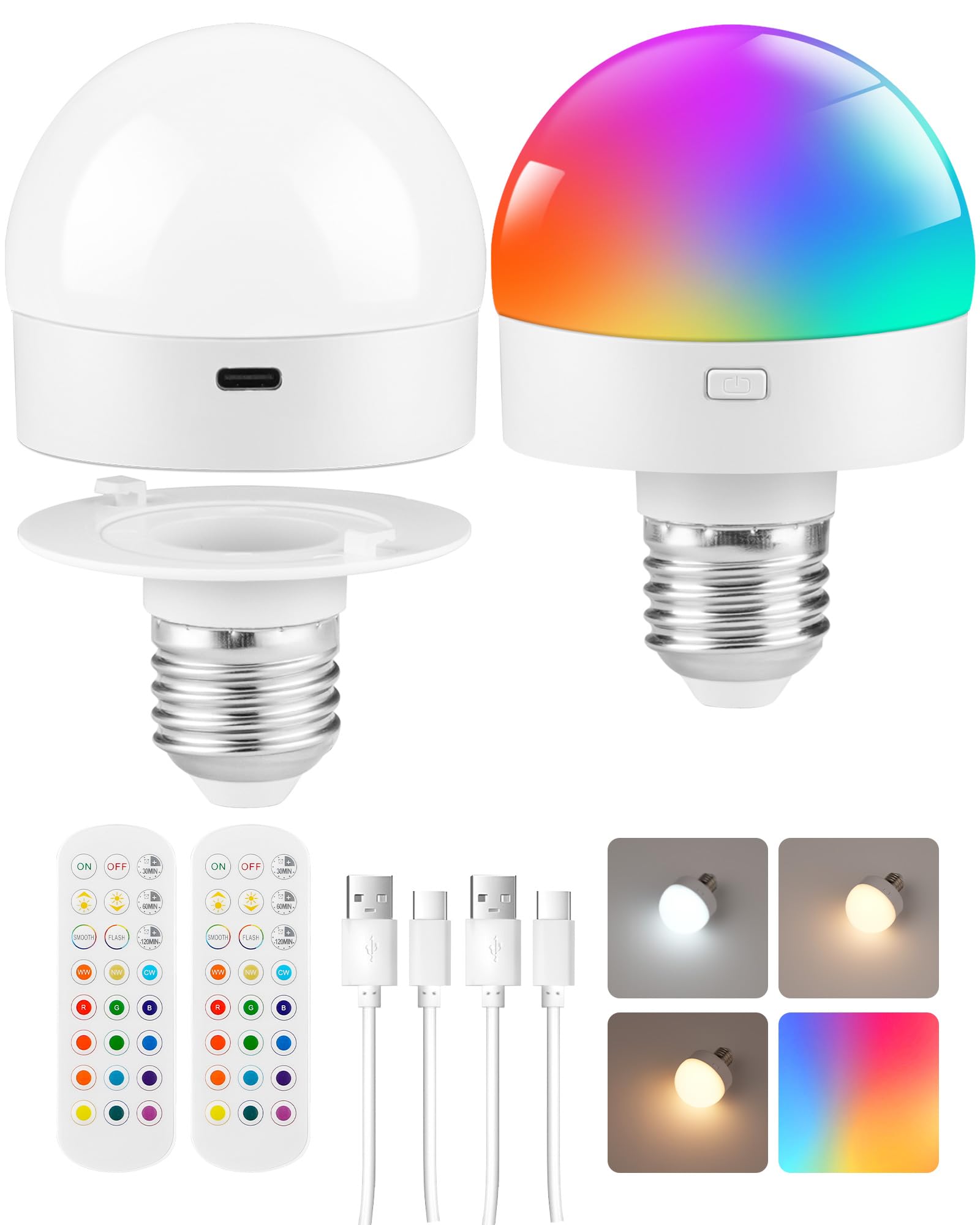 GOEBLESON Rechargeable Light Bulbs with Remote Control, Battery ...