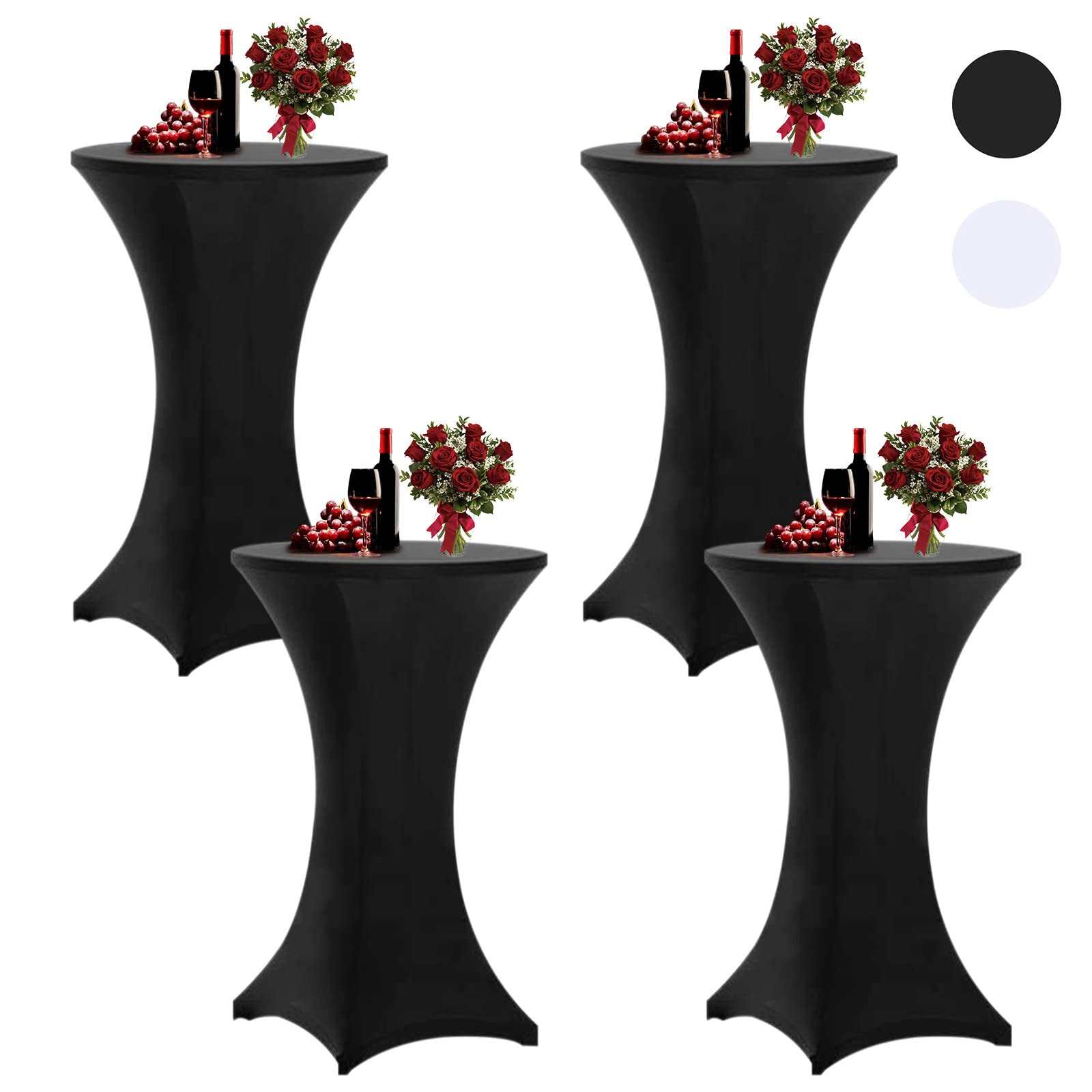 GFCC Spandex Cocktail Table Covers - 4 Pack 32x43 Inch Black Stretch ...