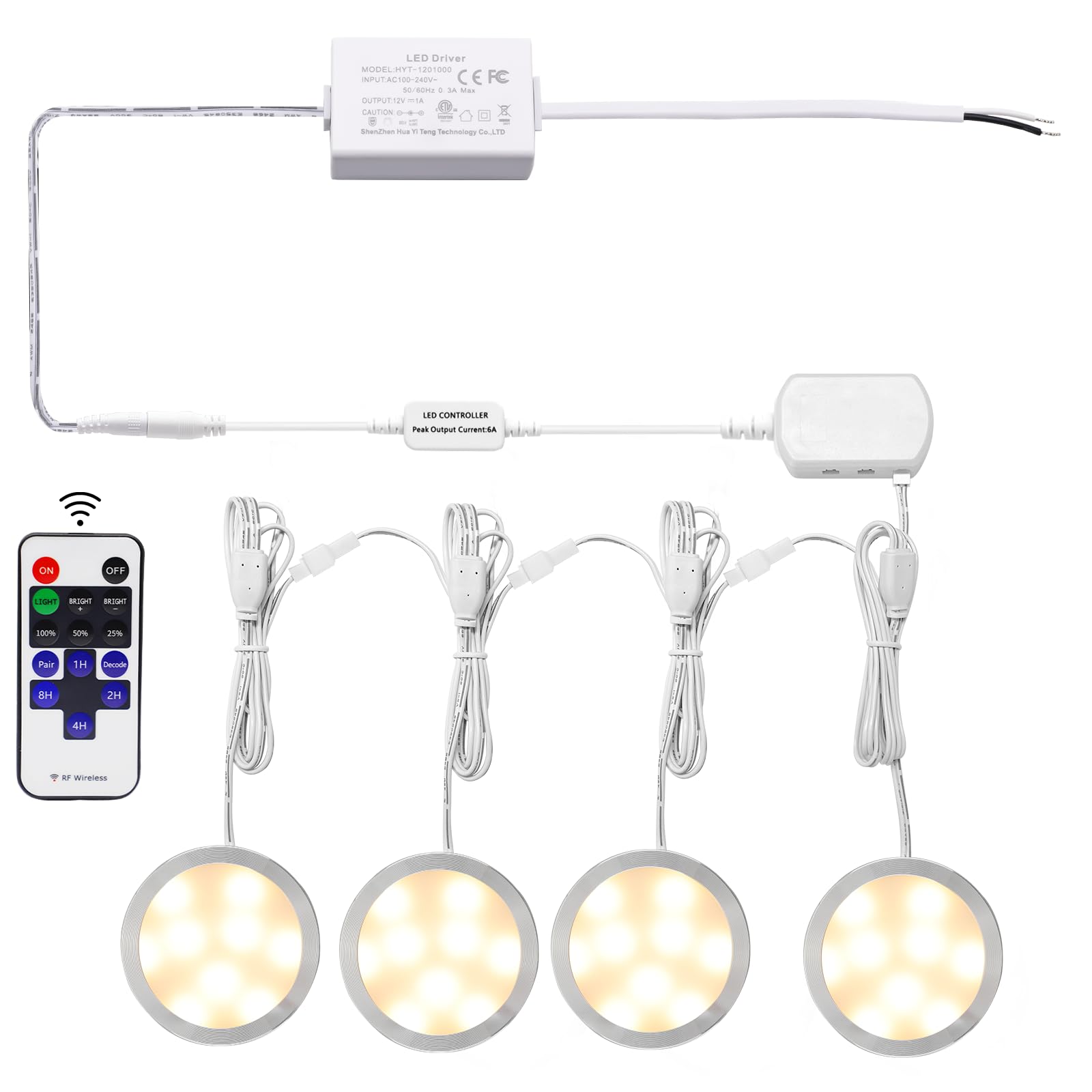 AIBOO LED Under Cabinet Lights Linkable Kit 12V Slim Aluminum Puck ...