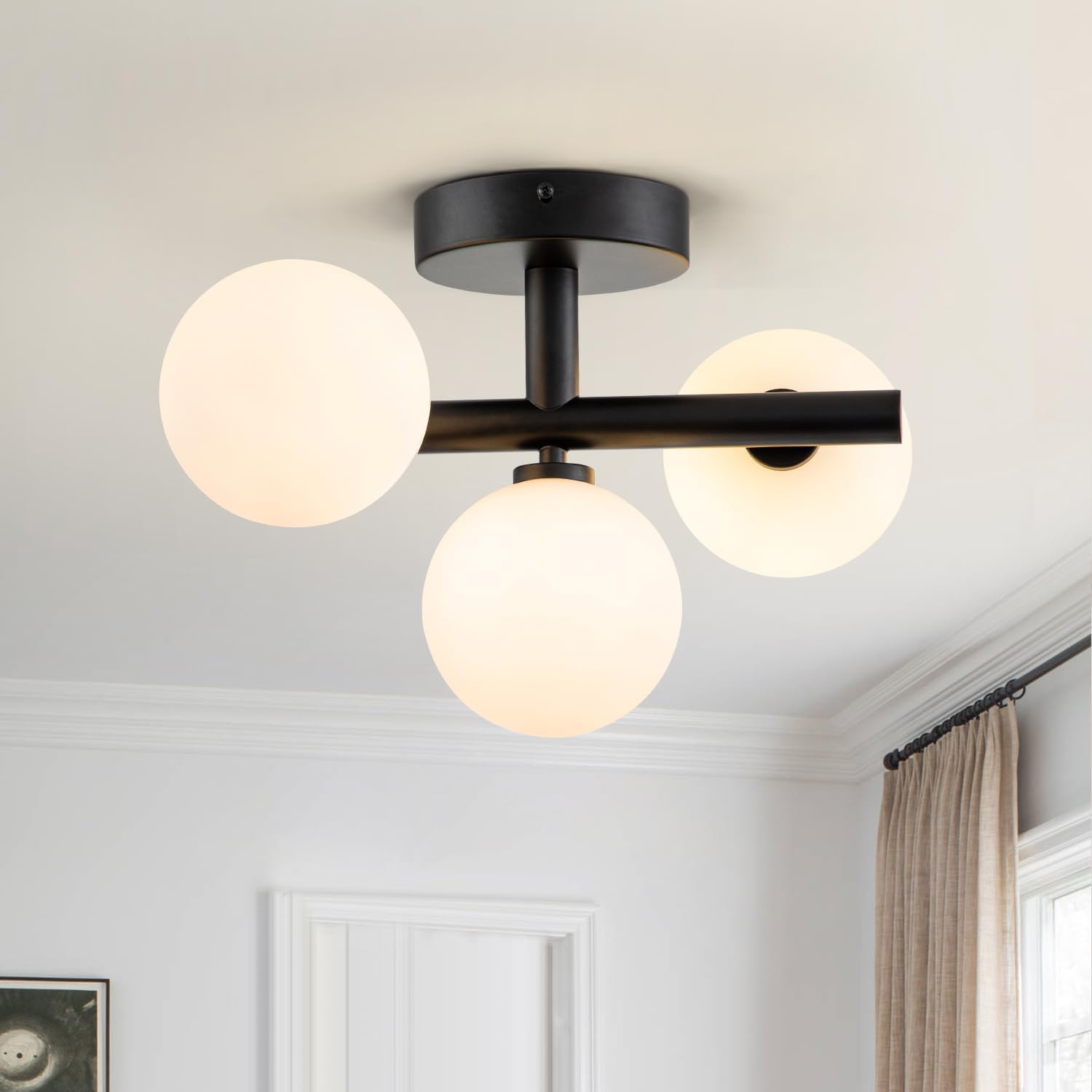Aiwen Modern Sputnik Semi-Flush Mount Light Fixture 6-Light Black Gold ...