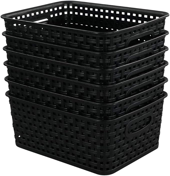 Amazon.com: Yarebest 6-Pack Black Plastic Weave Basket, Small Cupboard ...