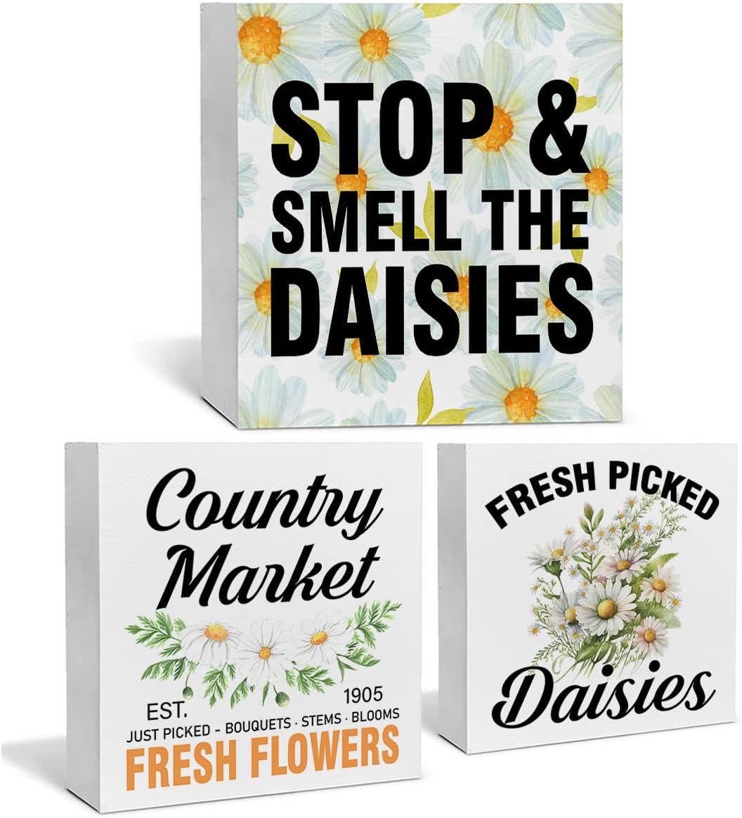 Amazon.com: Daisy Decor for Home Farmhouse Daisy Tiered Tray Decor 3 ...