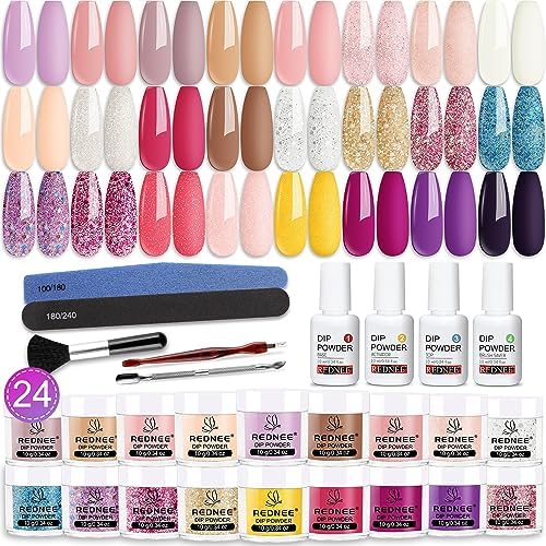 Amazon.com: REDNEE 33pcs Dip Manicure Kit 24 Colors Nude Pink Neutral ...