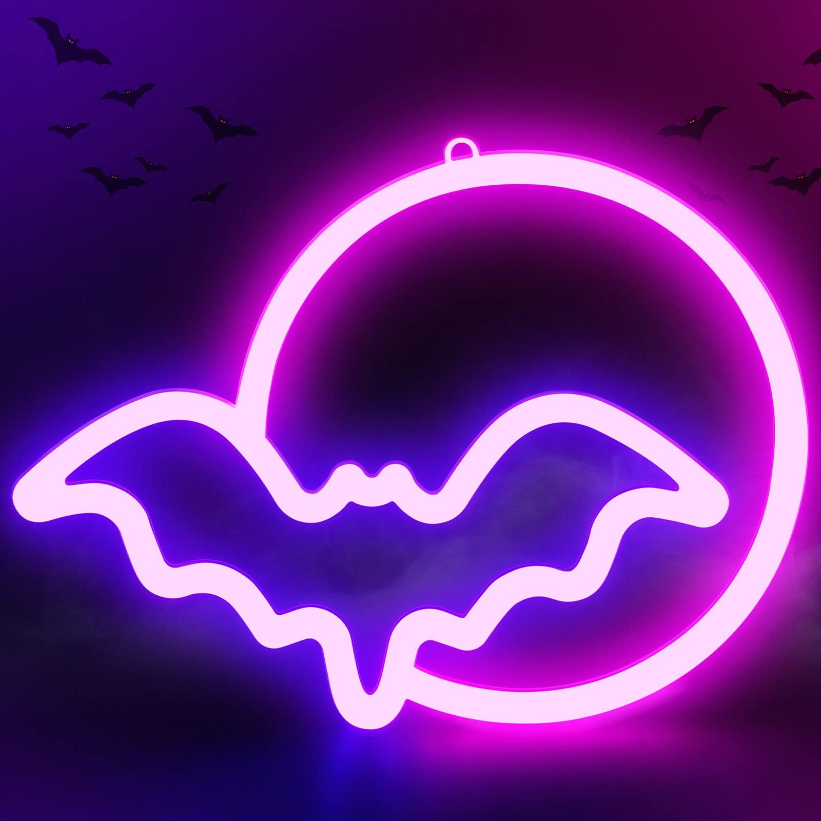Halloween Decorations Neon Signs, Moon and Bat LED Light,Neon Light up ...