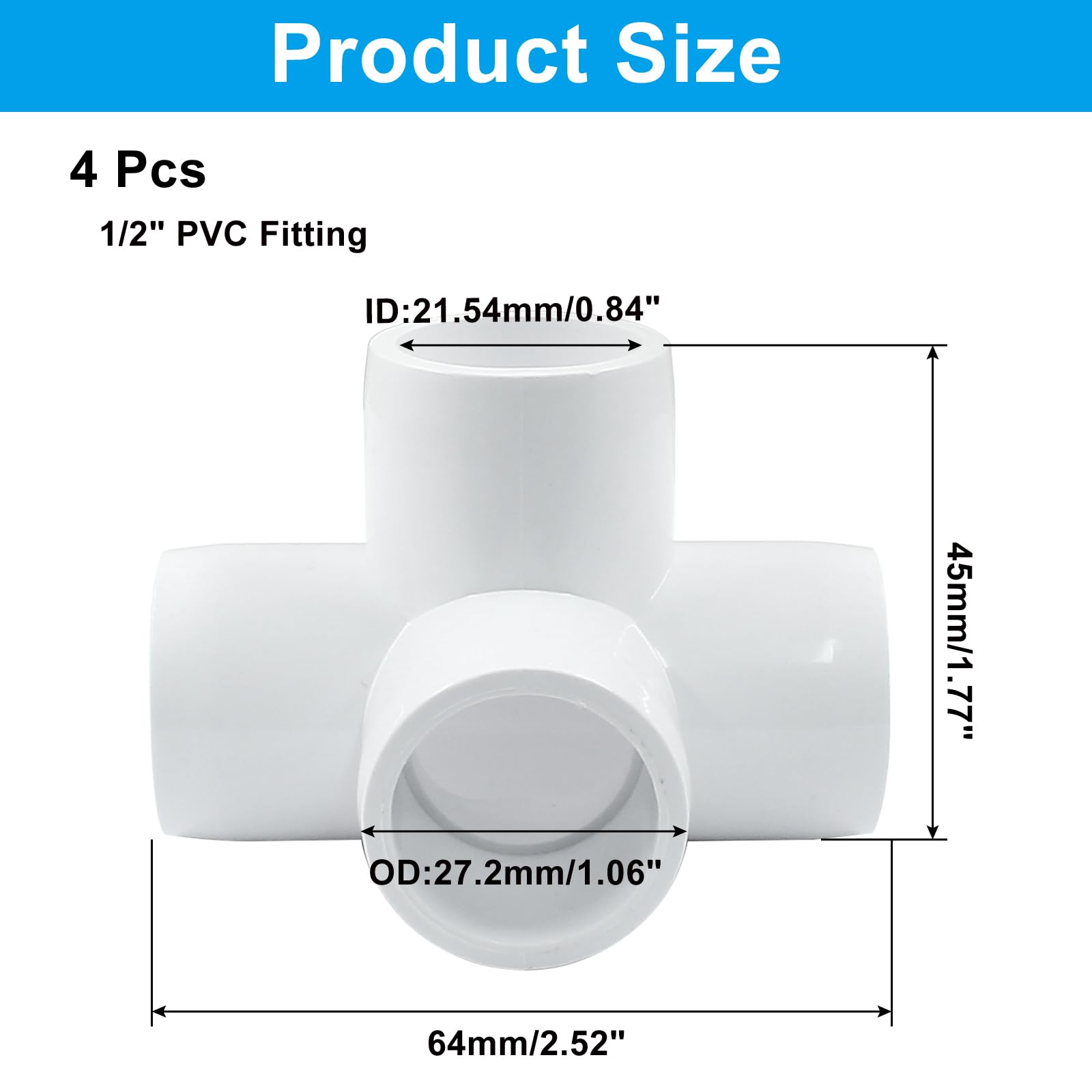 Snapklik.com : 4 Pcs 1/2" PVC Pipe Fitting, 4 Way Elbow Pipe Connector ...