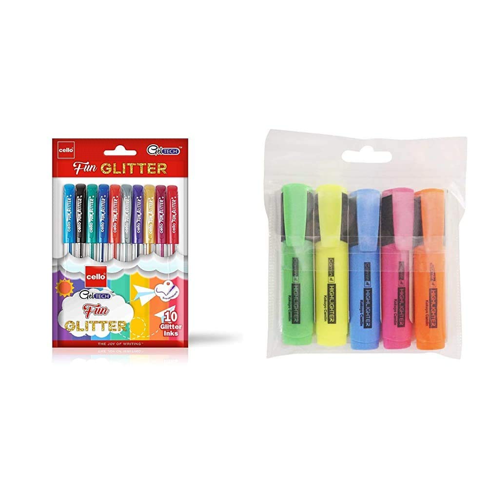 Cello Geltech Fun Glitter Gel Pen Pack Of 10 Pens | Desertcart Japan