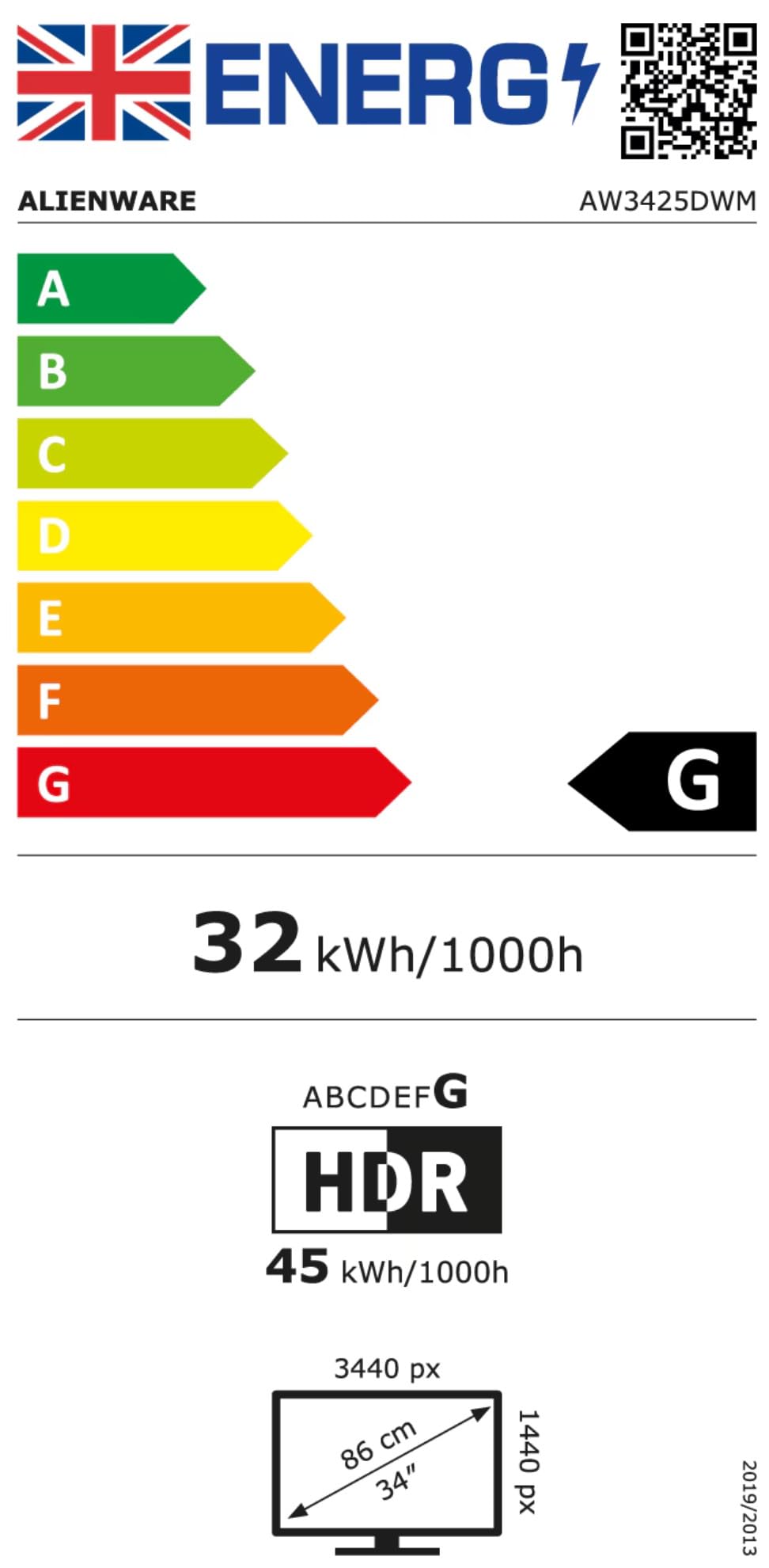 Alienware 34 Gaming Monitor - AW3425DWM, WQHD (3440x1440), 21:9 1500R ...