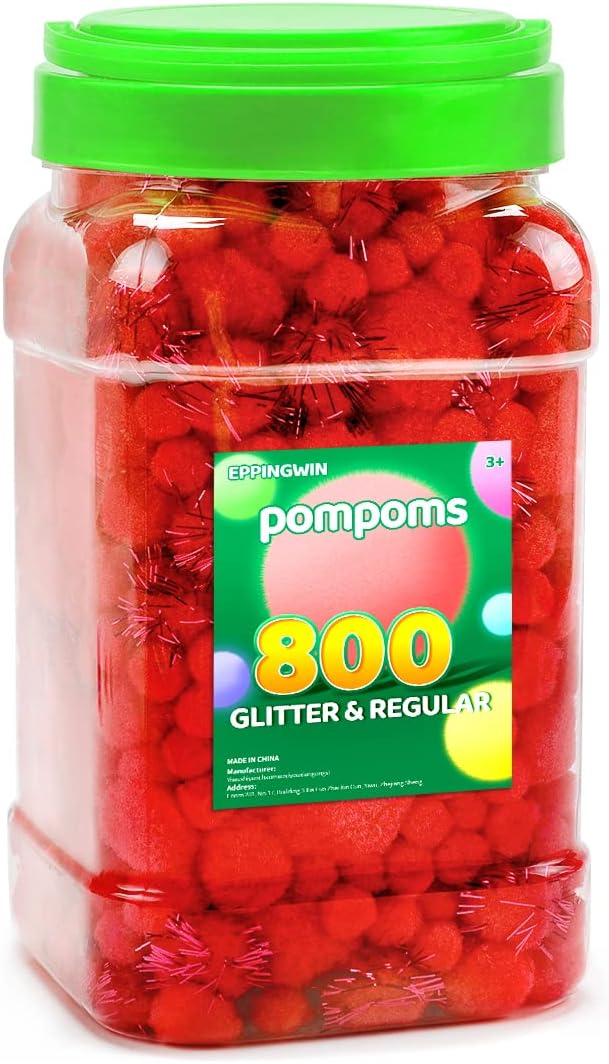 Amazon.com: Eppingwin 800pcs Red Pom Poms, Regular & Sparkly Pompoms ...