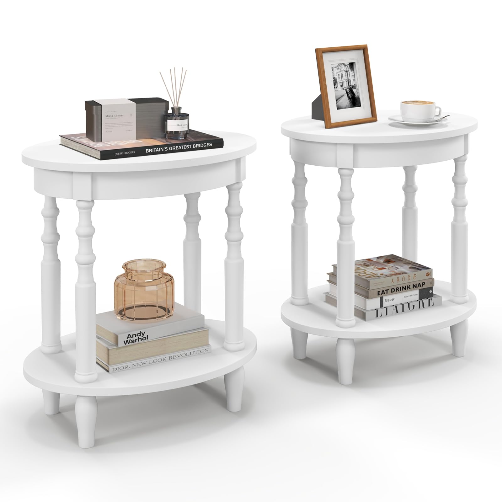 Amazon.com: Giantex Oval End Tables Set of 2, 2-Tier Side Tables with ...