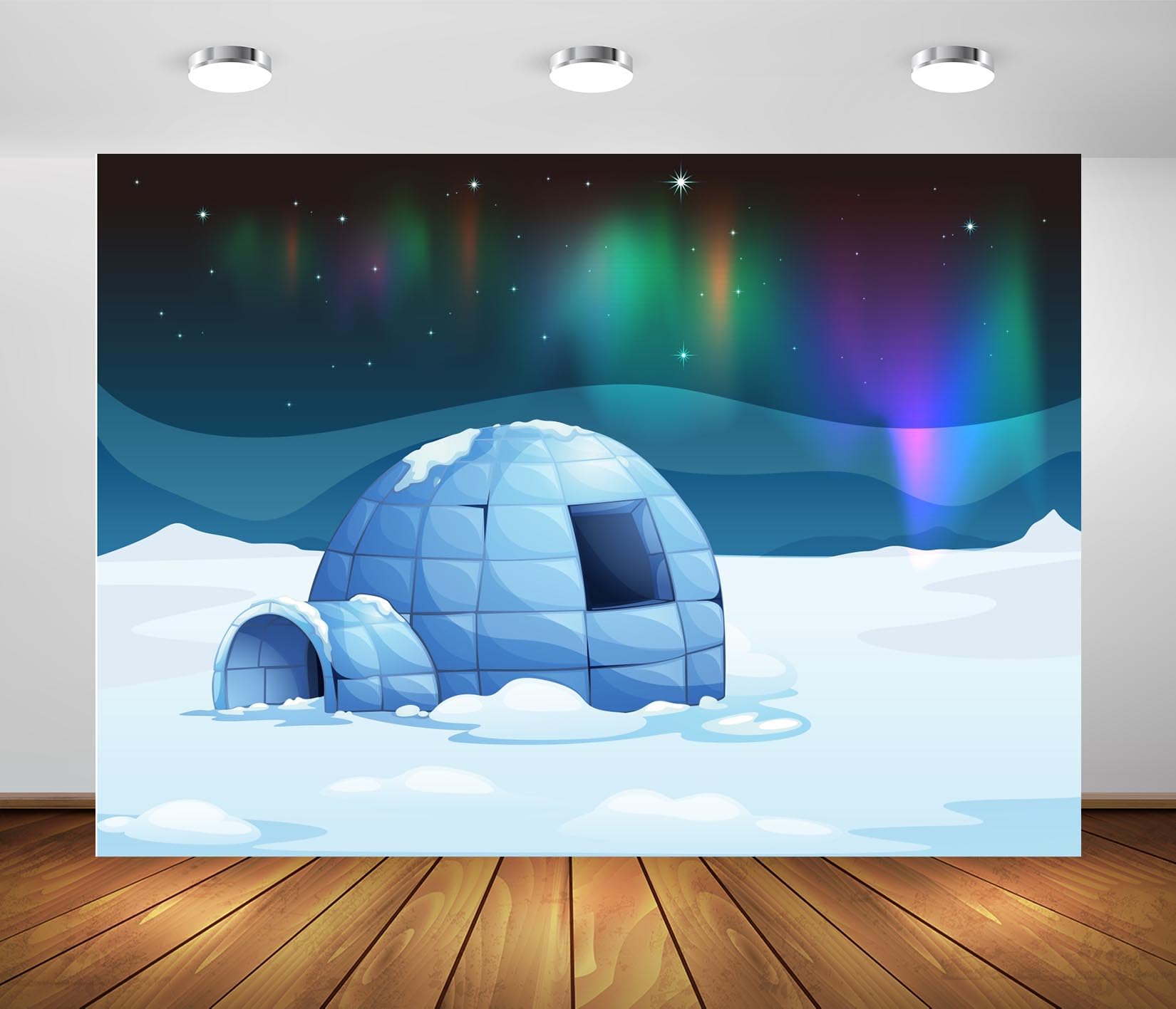 Amazon.com : BELECO 7x5ft Fabric Cartoon Arctic Igloo Backdrop Colorful ...