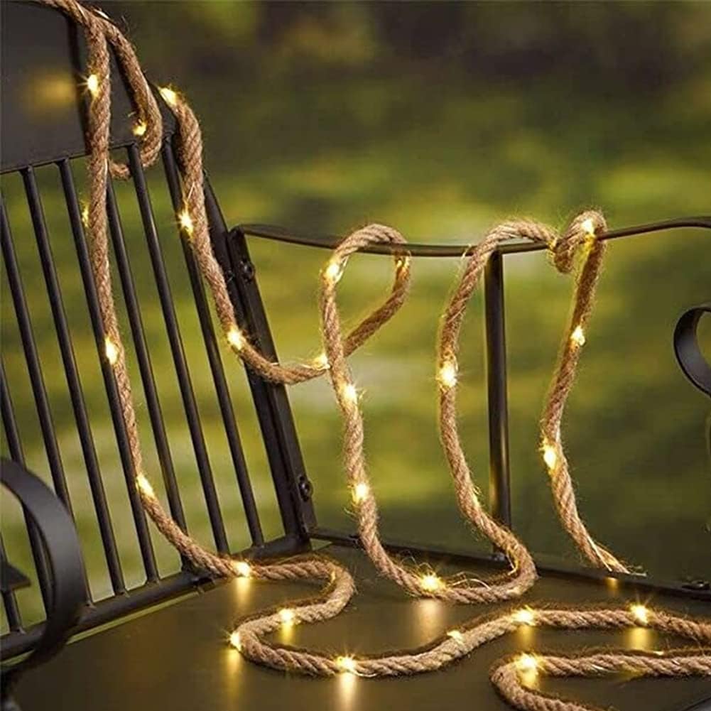 MEDOYOH 10M Solar Rope Fairy Light of 200 LED, Solar Hemp Rope String ...