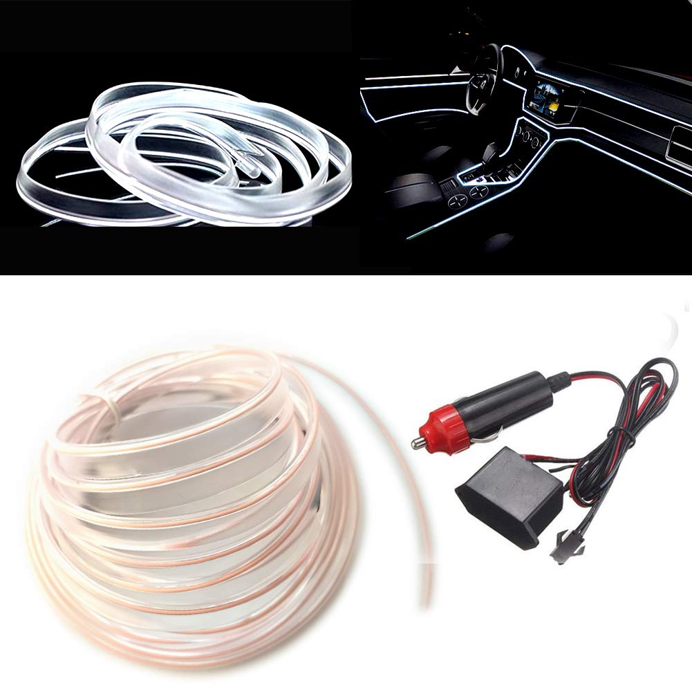MaxLax El Wire White Interior Car LED Strip Lights , 3m neon Wire 12V ...
