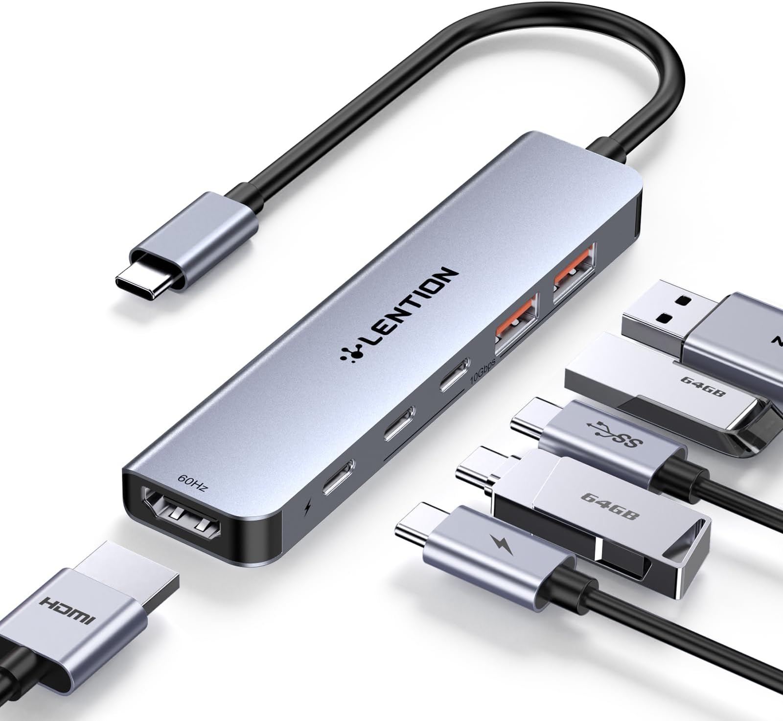 LENTION Hub USB C 6 en 1 con USB C a HDMI 4K@60Hz, 10G USB C y USB 3.2 ...