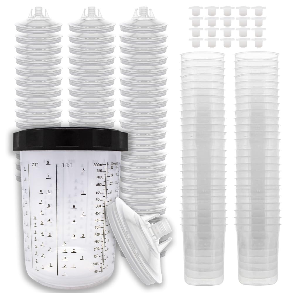 Amazon.com: Disposable Paint Spray Gun Cups Liners and Lid System 50 ...