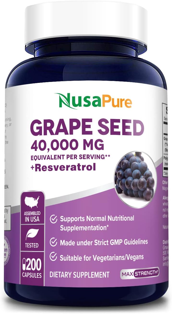 Amazon.com: Grape Seed Extract 40,000mg per Caps, 200 Vegan Capsules ...
