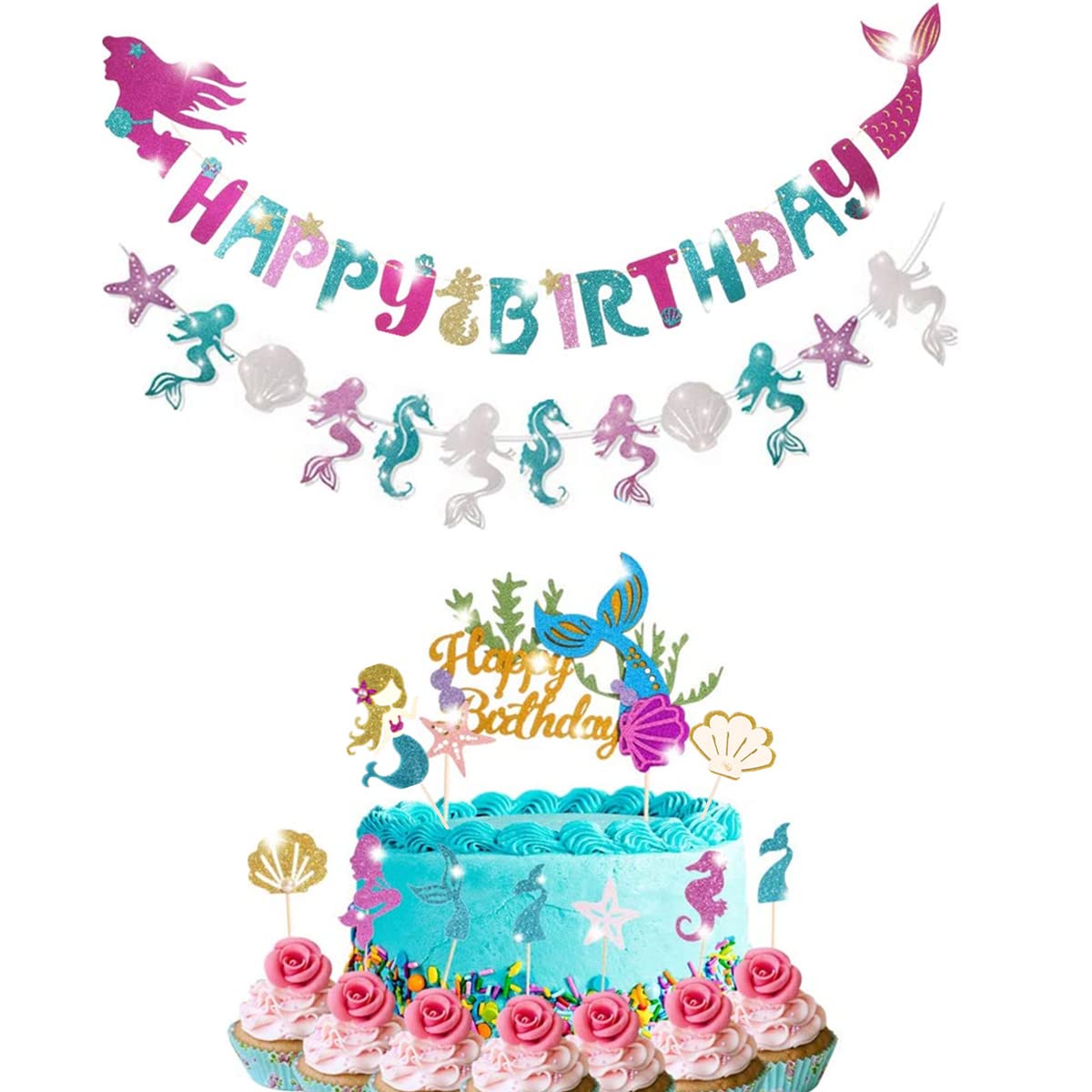 Mermaid Party Decoration Glitter Mermaid Shape Birthday Banner Mermaid ...