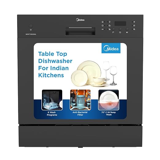 MIDEA 8 Place Setting Countertop Dishwasher (MDWTT0802D(B) IN, Black, 6 ...