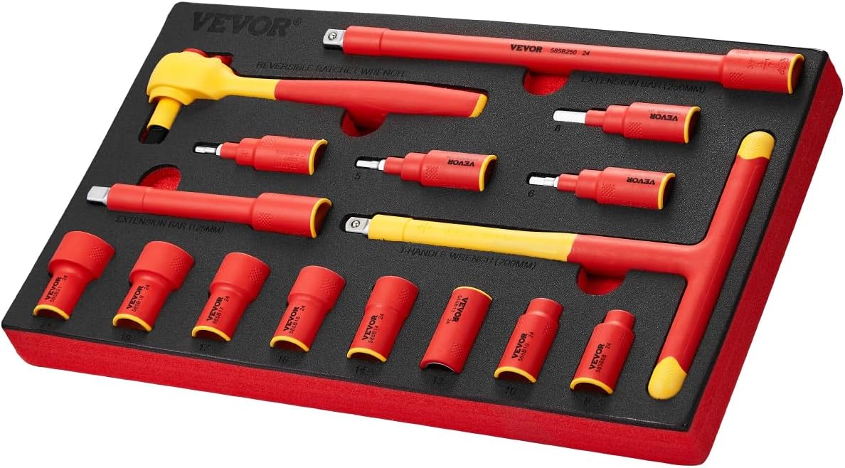 VEVOR Insulated Socket Set, 16-Piece Insulated Wrench Tool Set, 1000V ...