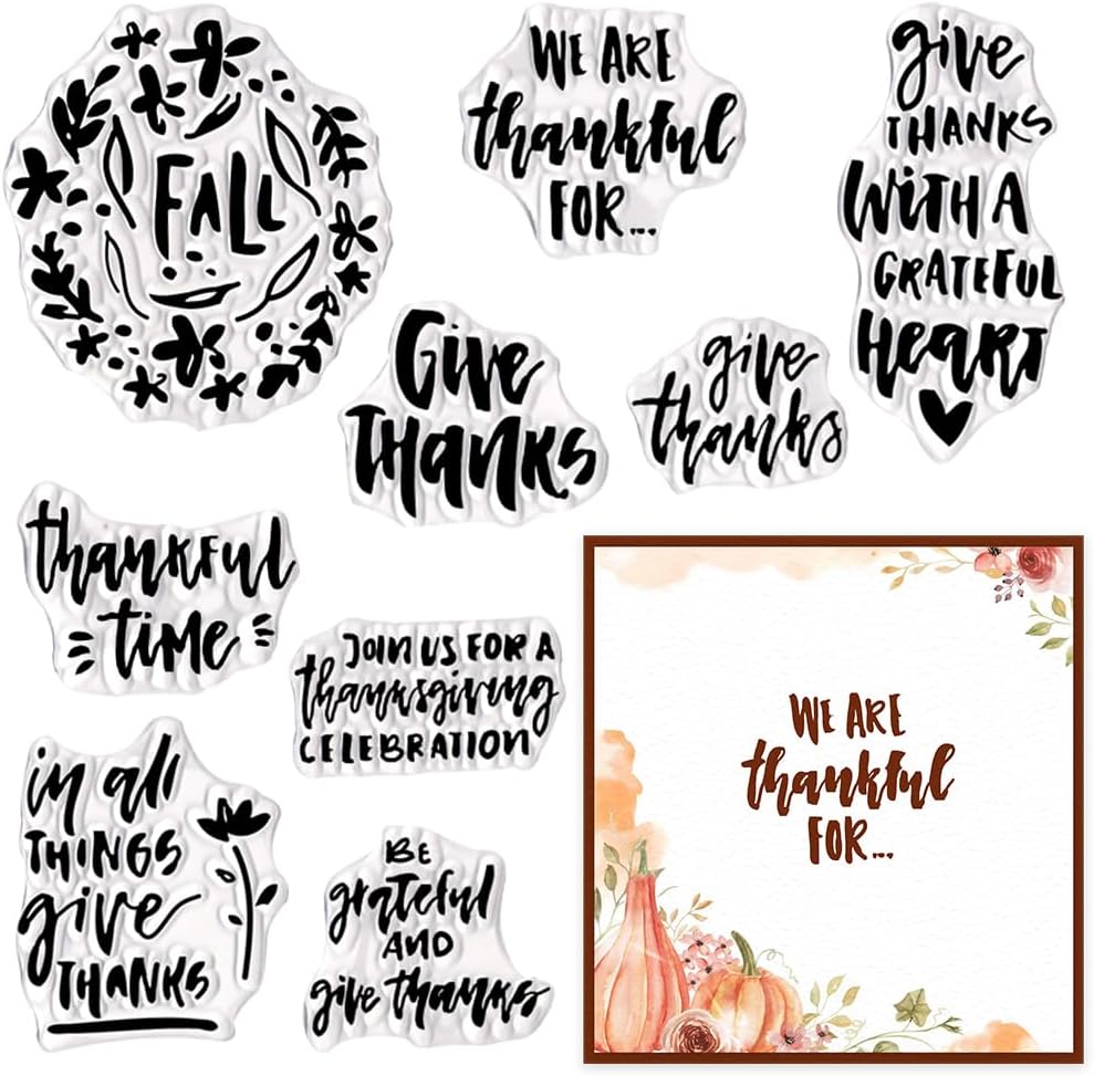 Amazon.com: Estivaux Fall Thanksgiving Words Clear Stamps for Card ...