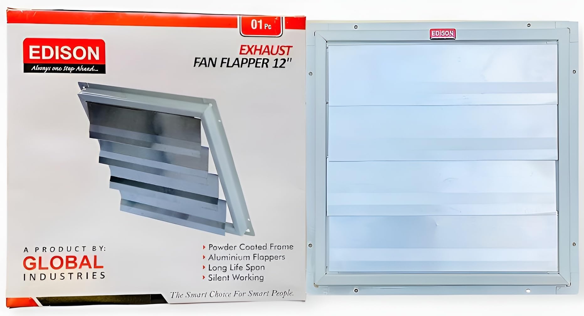 Exhaust Fan Shutter 12" Inch Flapper Louver Powder Coated, Metal Body ...