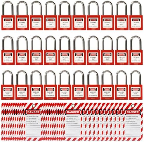 TAEGIQI 30 Red Lockout Tagout Locks with 30 pcs Lock Out Tag Out Tags ...