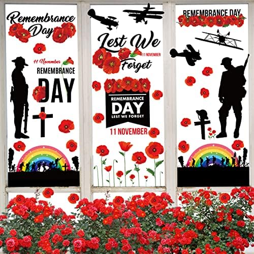 Remembrance Day Window Stickers, 9 Sheets Poppy Window Stickers, Lest ...