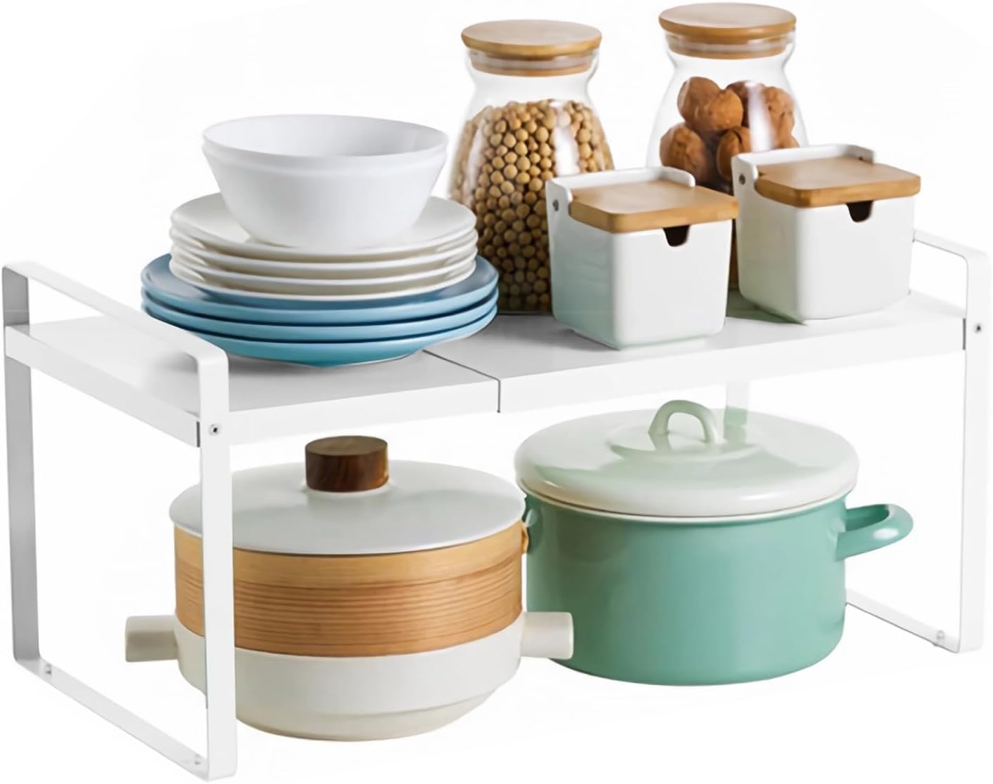 Amazon.com: 11'' Wide Expandable Cabinet Shelf Organizer Rack ...