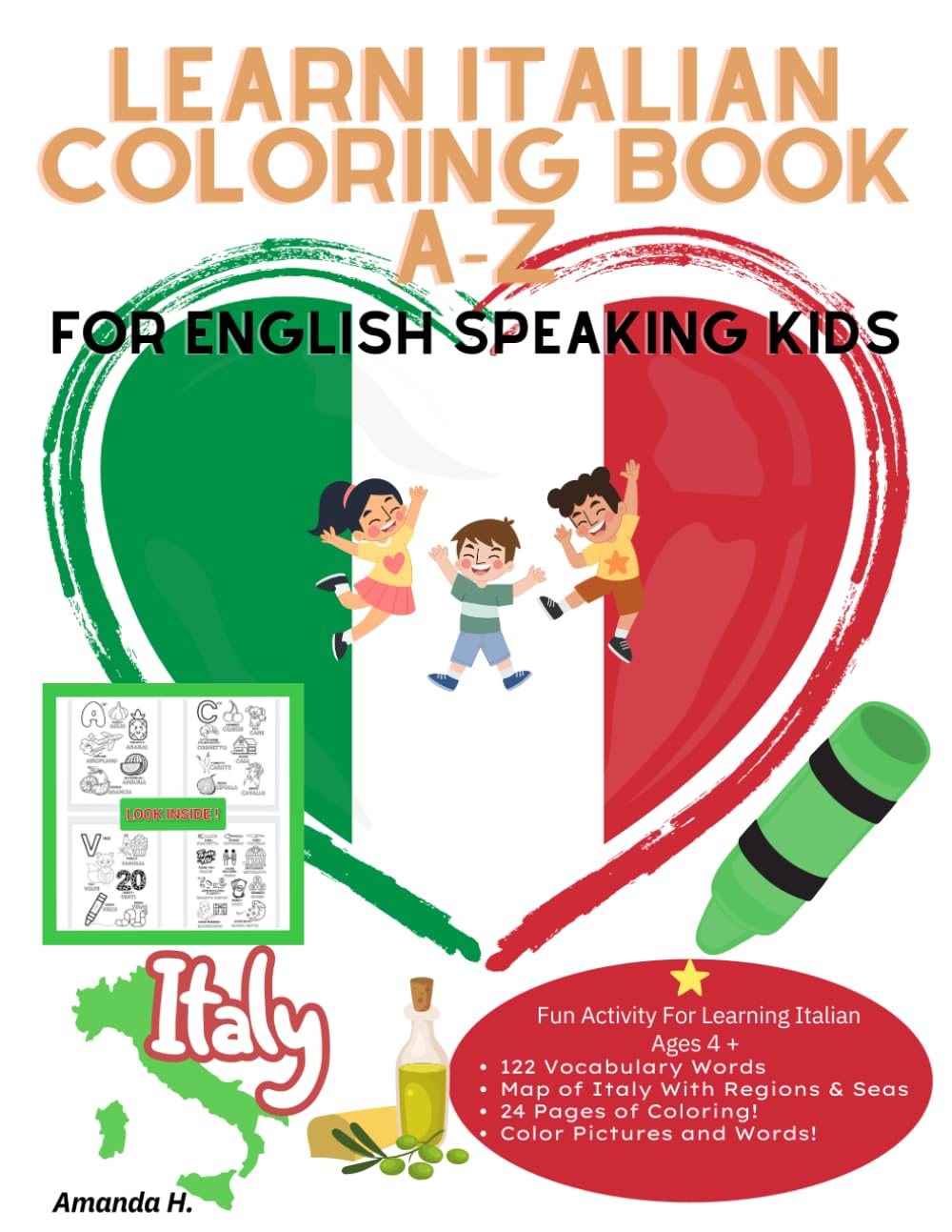 Learn Italian Coloring Book A-Z: For English Speaking Kids (Learn ...