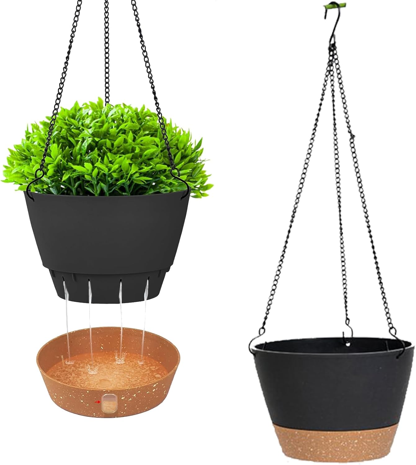 2 Pack Hanging Plant Pots Flower Pots with Visible Water Removable Base ...