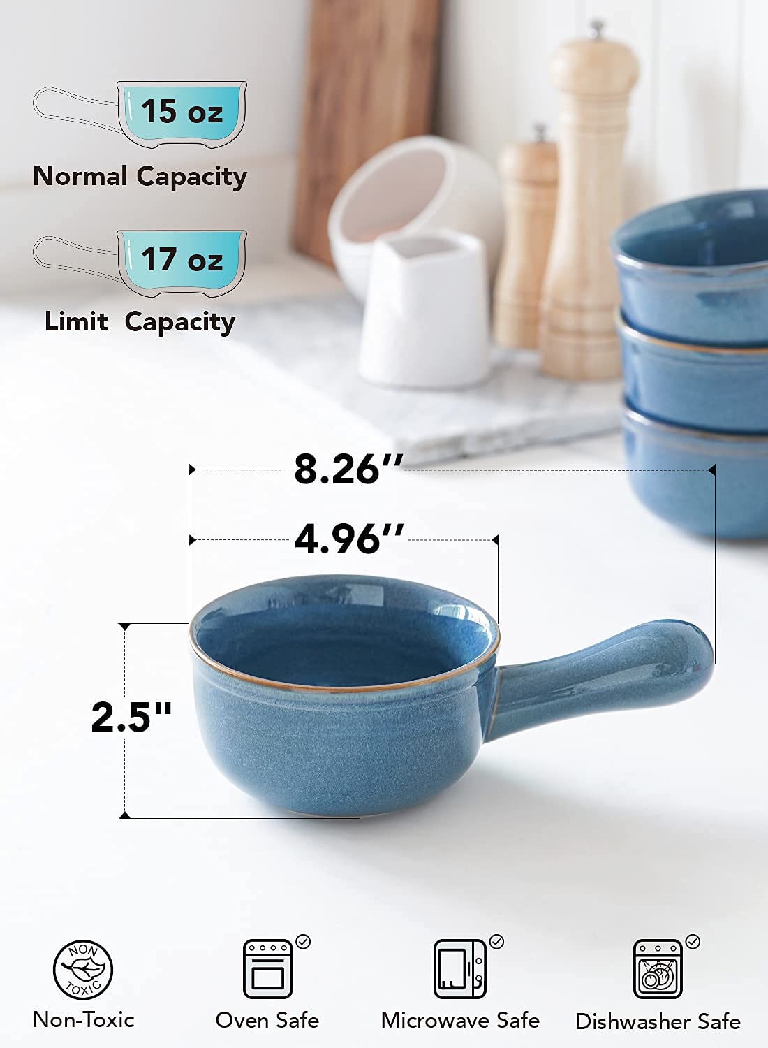 LE TAUCI Soup Bowls with Handle, 15 Oz Ceramic French Onion Soup Bowls ...