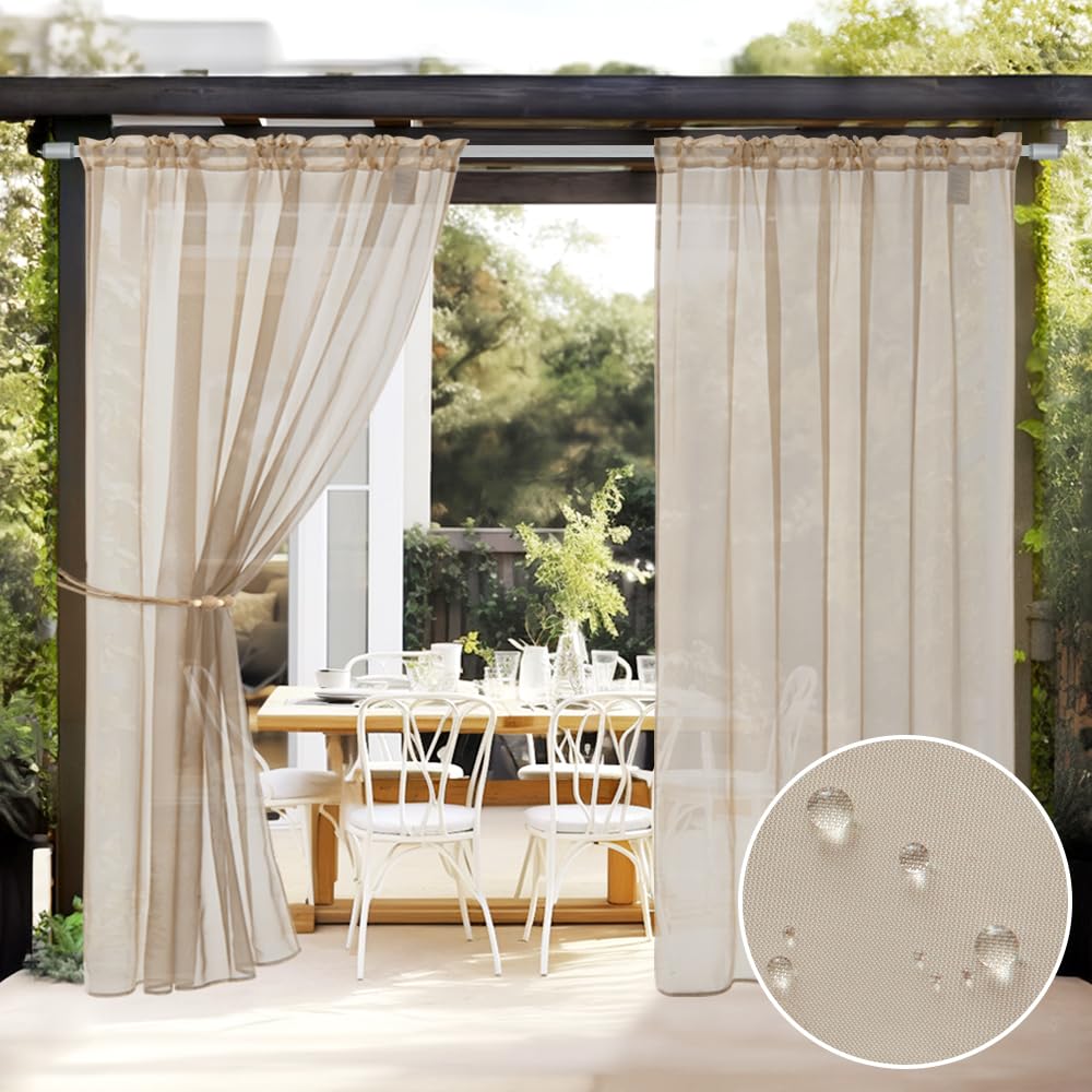 Amazon.com: MIULEE Outdoor Sheer Curtain for Patio Waterproof - 2 ...