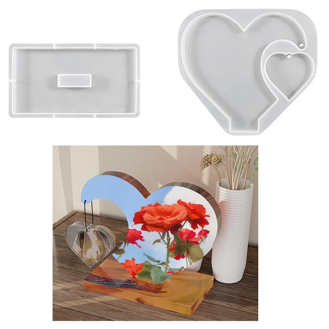 Amazon.com: DIYBravo Heart Resin Mold 3D Ornament Photo Frame Silicone ...