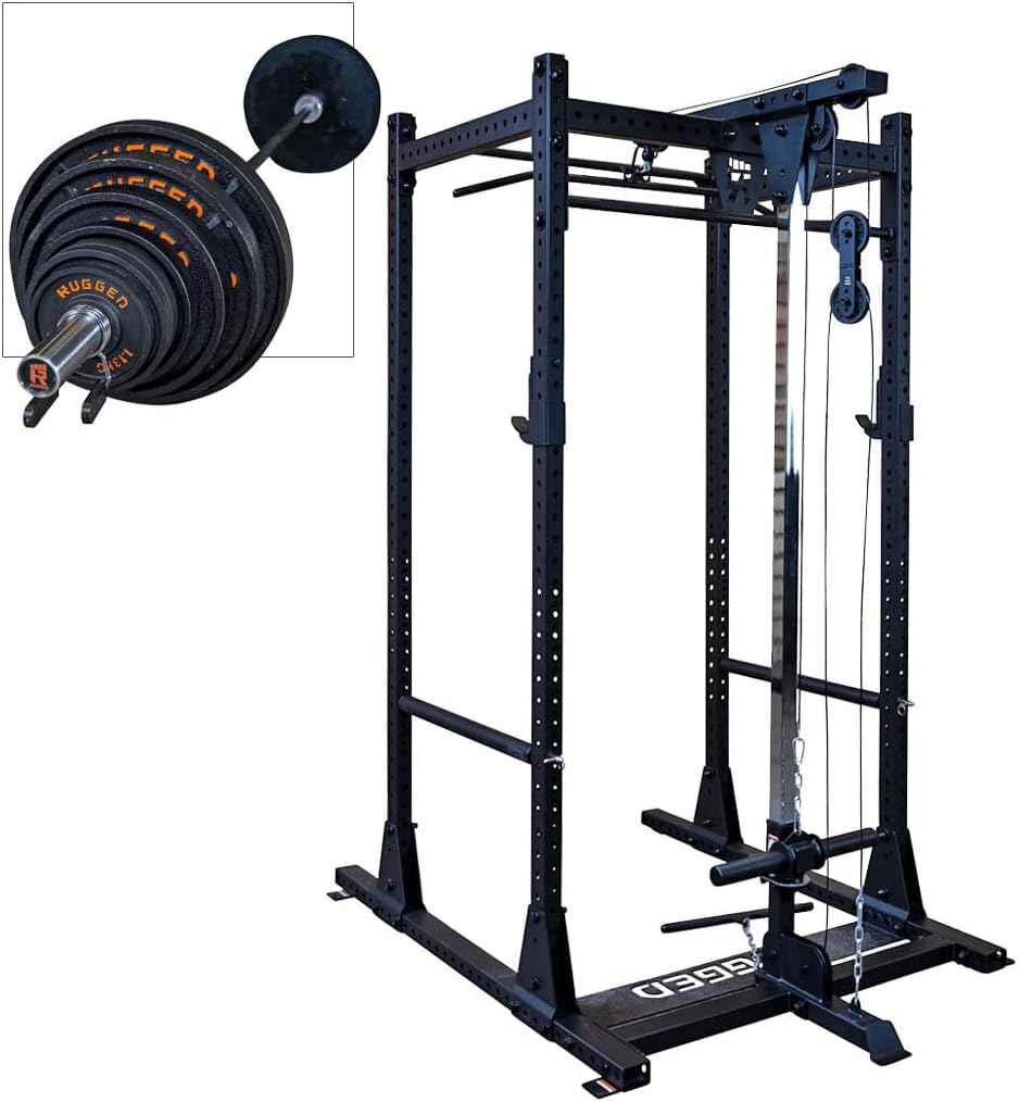 Amazon.com: Rugged Strength & Fitness Power Rack (Y100P3) with Lat ...