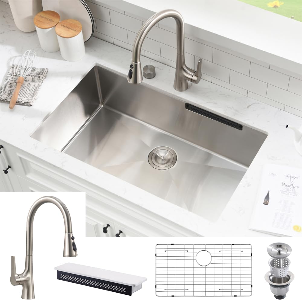 Snapklik.com : 32 Inch Undermount Waterfall Kitchen Sink
