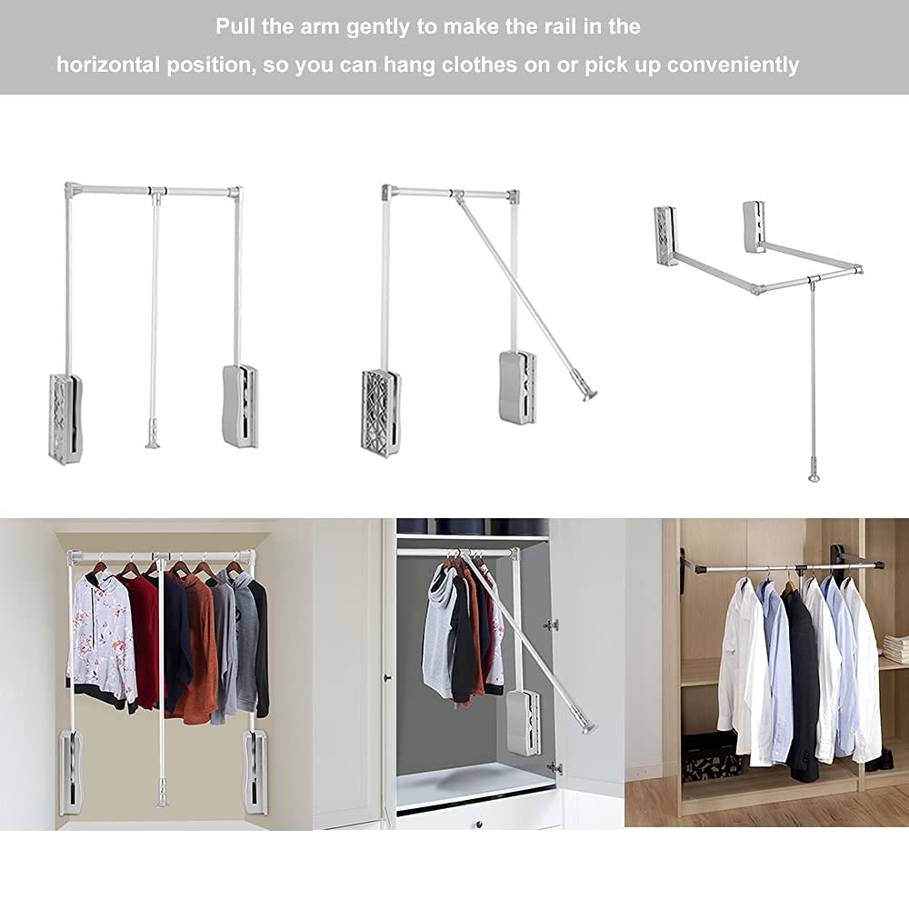 Buy uyoyous Pull Down Hanging Wardrobe Rail, Adjustable Width (890 ...