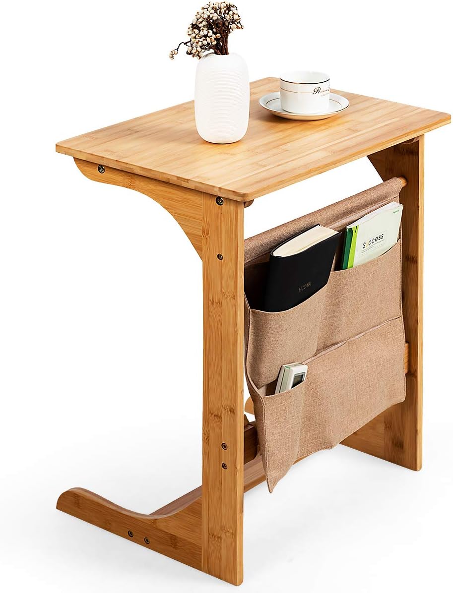Amazon.com: Tangkula Bamboo TV Tray Table for Living Room, Sofa Side ...