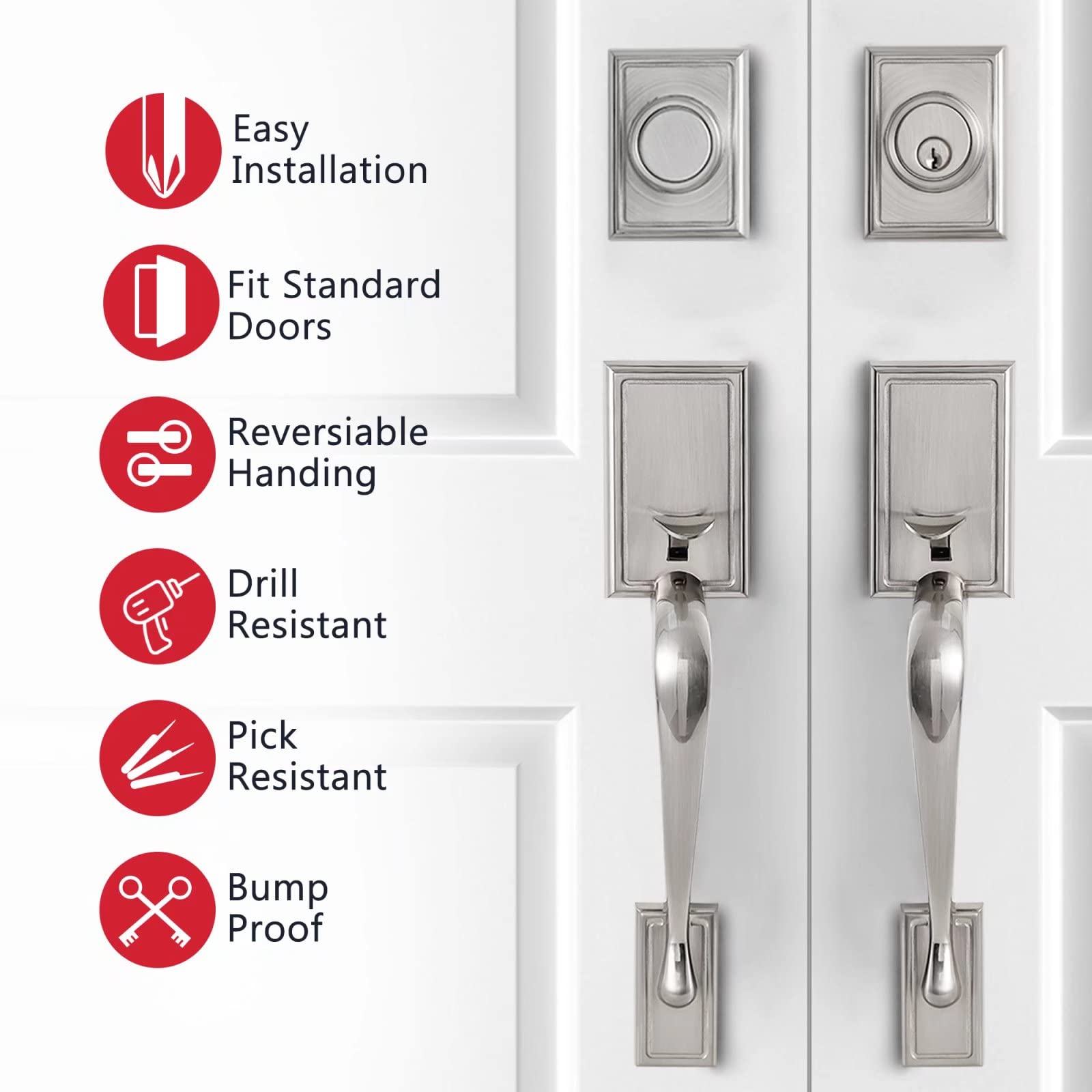 KIAYACI Double Door Lock Set Door Handle Sets Entry Door Locksets with ...