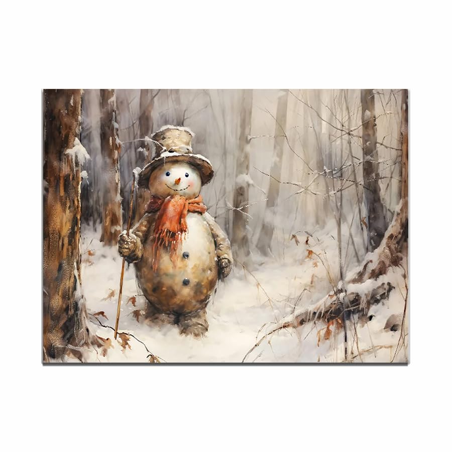Amazon.com: Snowman Posters Winter Forest Canvas Painting Wall Art ...