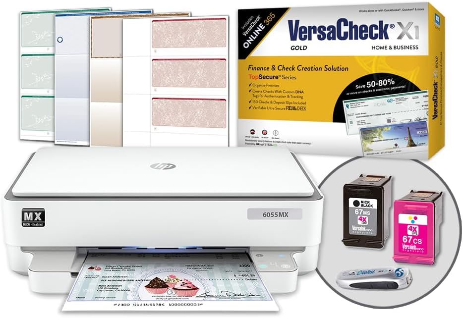 Amazon.com: VersaCheck HP Envy 6055 MXE MICR Printer X1 Gold Printing ...