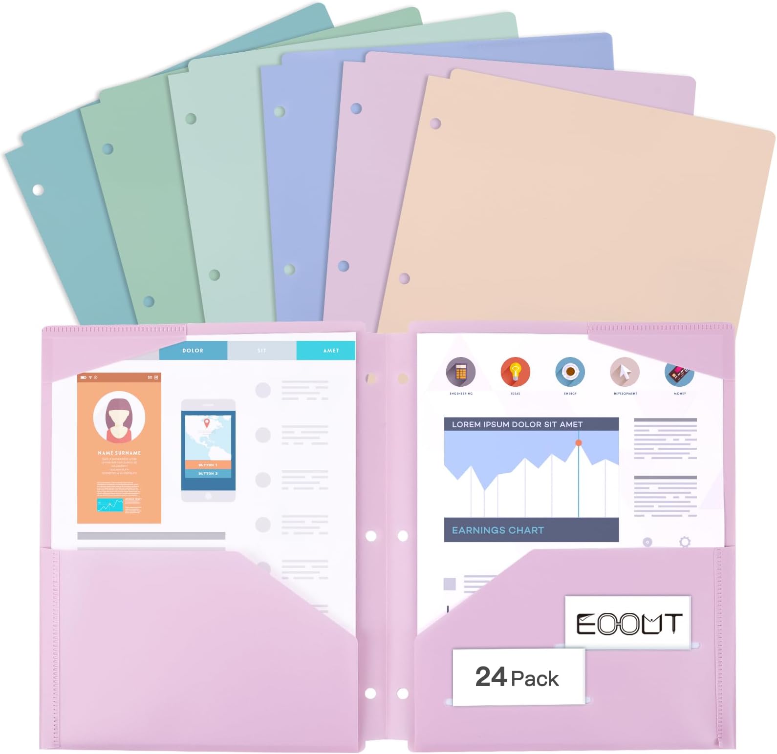 Amazon.com : EOOUT Transparent Plastic Folders with Pockets, 2 Pocket ...