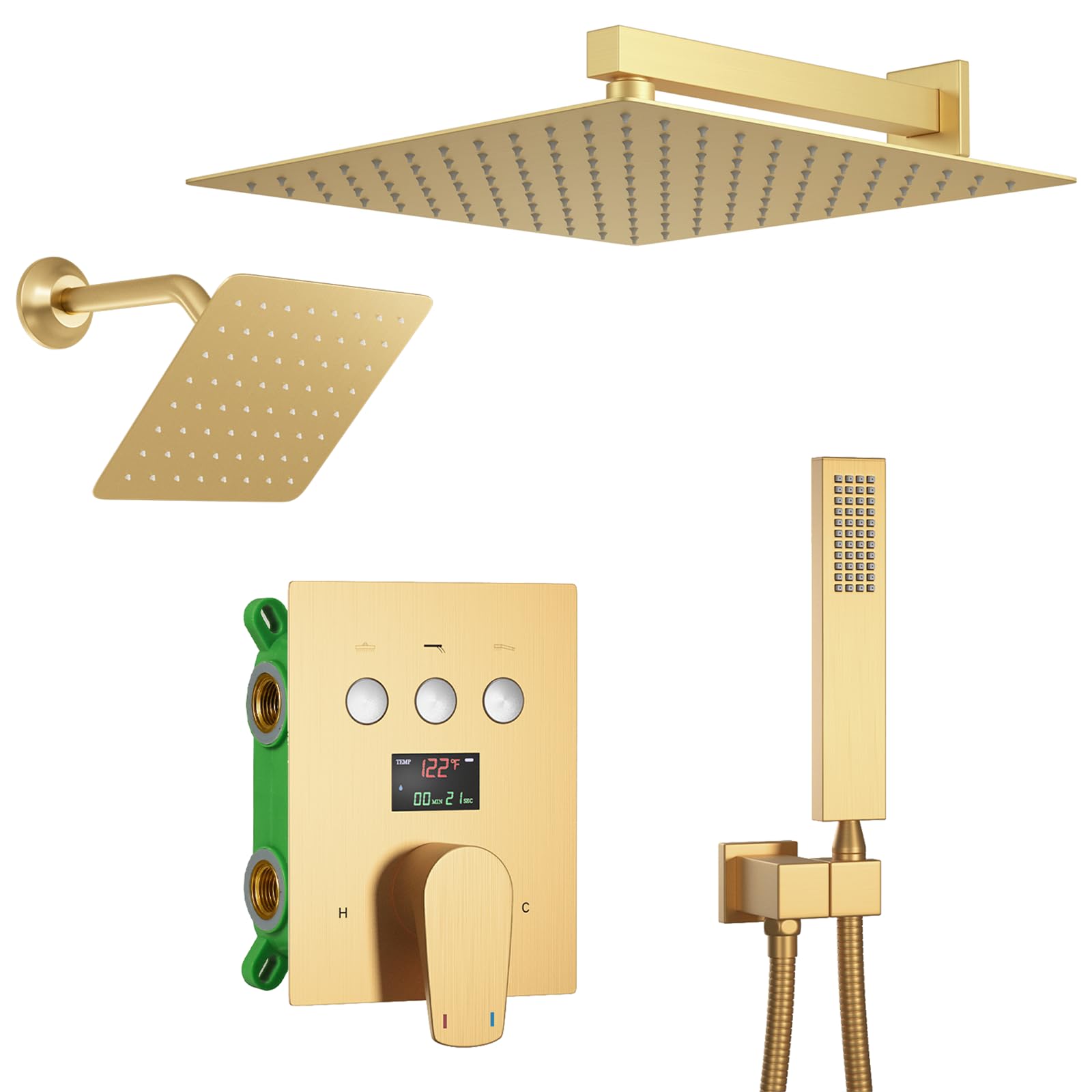 KATAIS Temperature Display Dual Head Full Body Shower System Set with ...