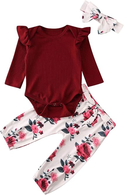 Amazon.com: Newborn Baby Girl Clothes Long Sleeve Romper Pants Set ...