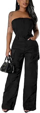 Amazon.com: ksotutm Leather Two Piece Sets for Women Sexy Tube Top and ...
