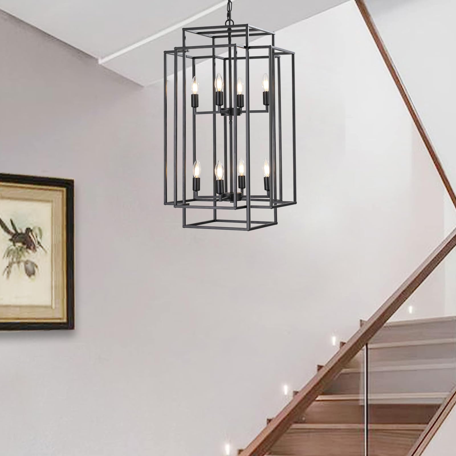 DAKAIDA Foyer Chandeliers for High Ceilings,8-Light Black Chandelier ...